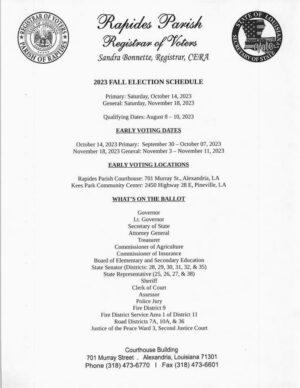 Rapides Parish: 2023 Fall Election Schedule - 3iA